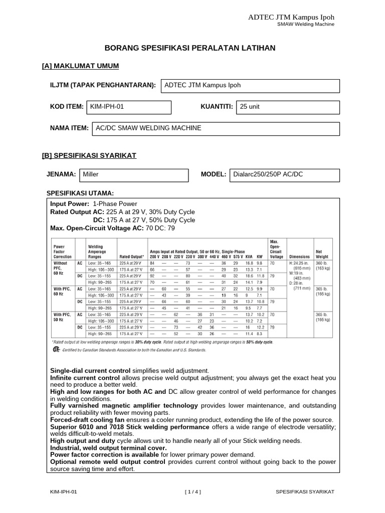 Borang Spesifikasi Tawaran SMAW (1) | PDF | Welding | Construction