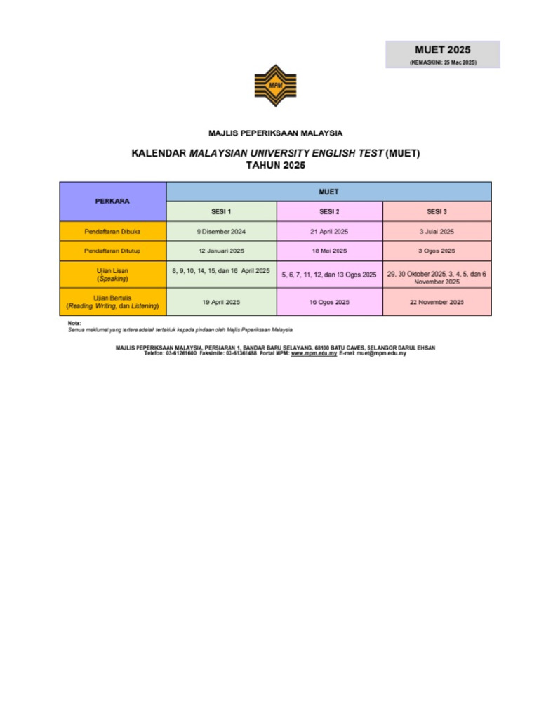 KALENDER MUET 2025 | PDF