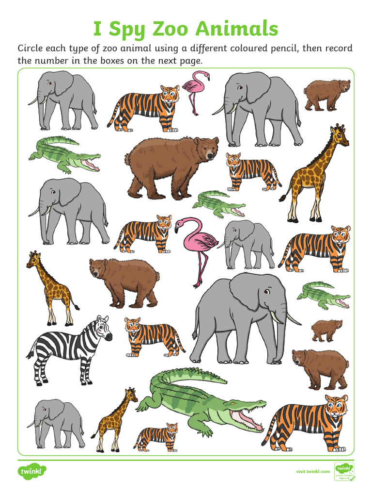 Nga - I Spy Zoo Animals Activity Sheet | PDF