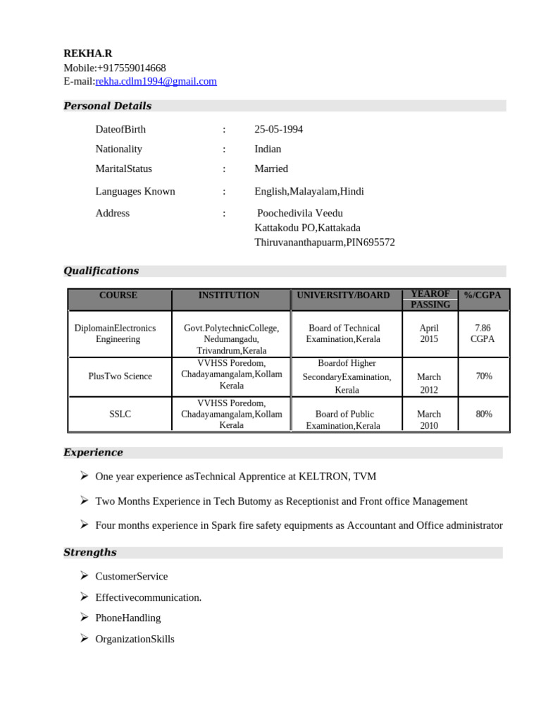 Rekha ResumKKO | PDF