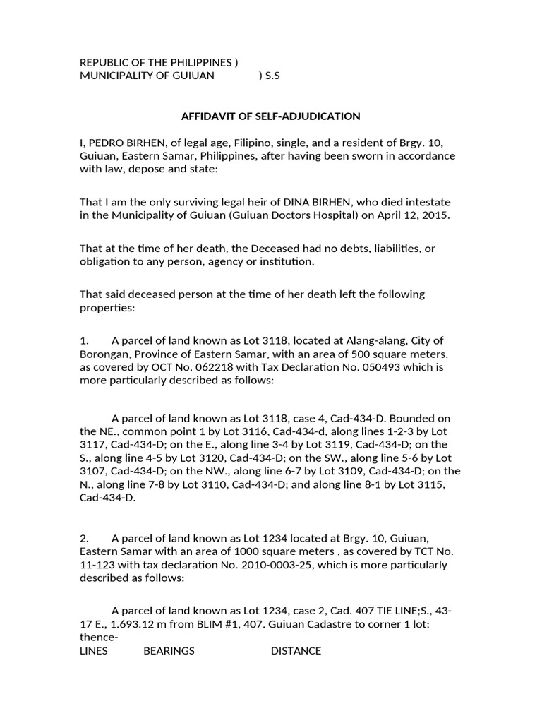 AFFIDAVIT OF SELF-ADJUDICATION | PDF | Affidavit | Legal Documents