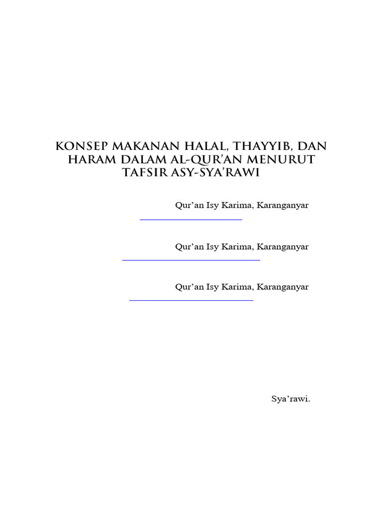 Halal Thayyib Menurut Sya'rawi | PDF