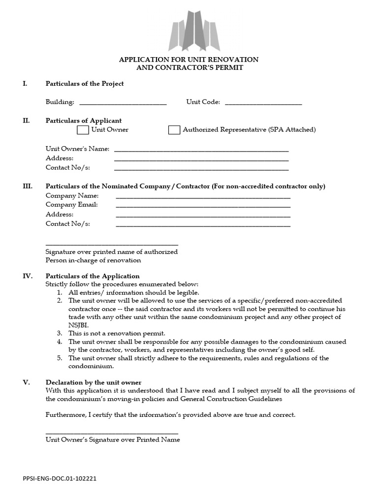 Unit Renovation Application & Permit | PDF