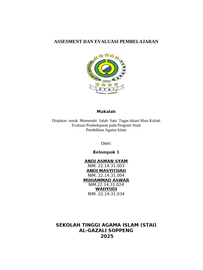 klp1 Evaluasi Pembelajaran (1) | PDF
