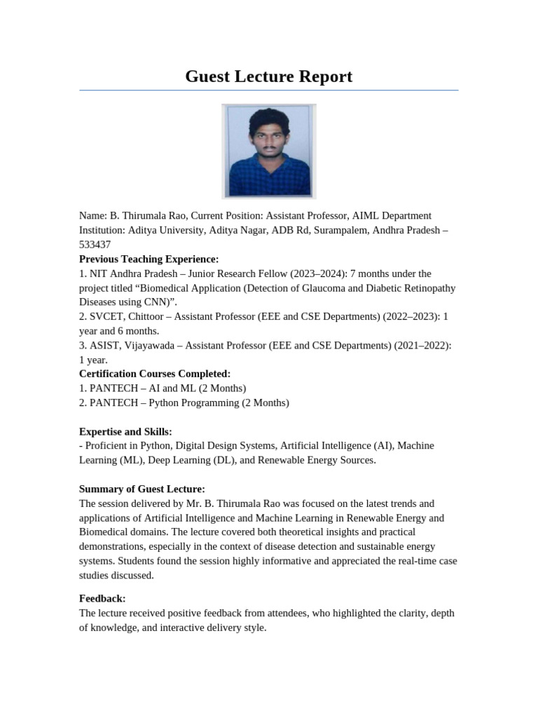 AI & ML in Renewable Energy Lecture Report | PDF