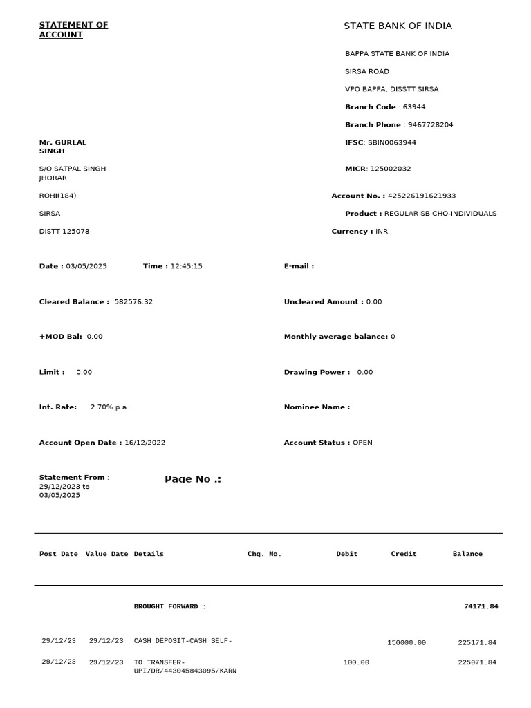 732314941-SBI-BANK-Statement | PDF | Debits And Credits | Banks