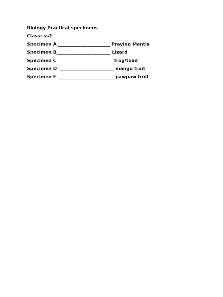 Biology Practical Specimens | PDF