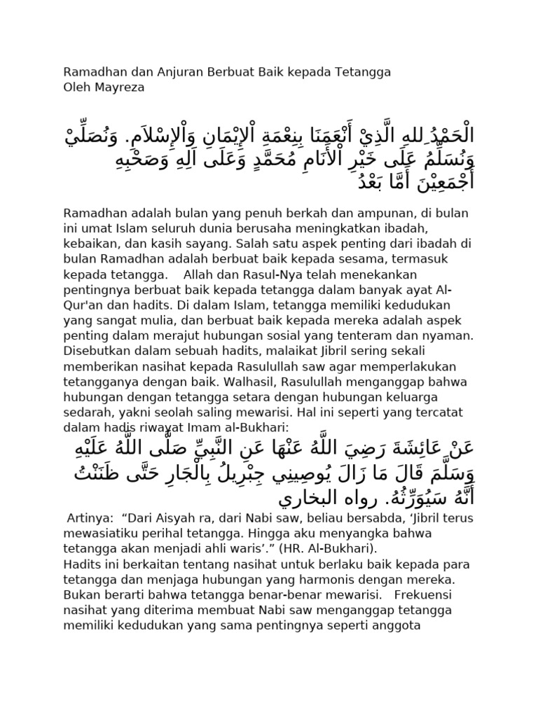 Anjuran Berbuat Baik kepada Tetangga | PDF