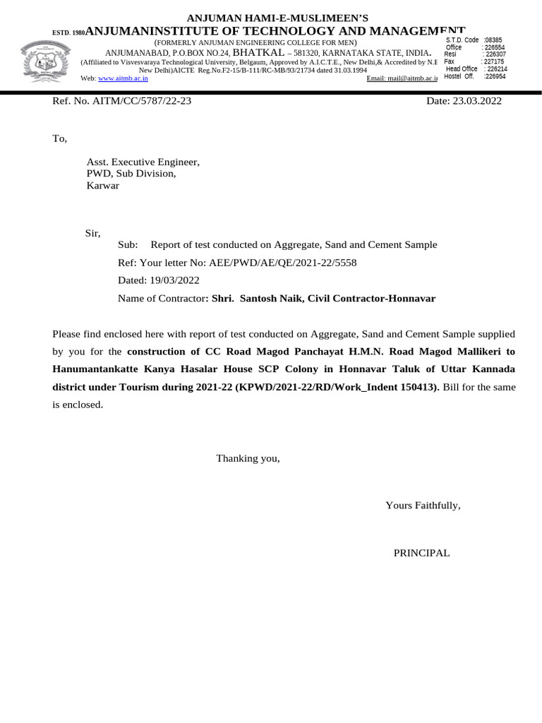 5787 AEE PWD Sub Division Honnaar WMM | PDF | Building Materials ...