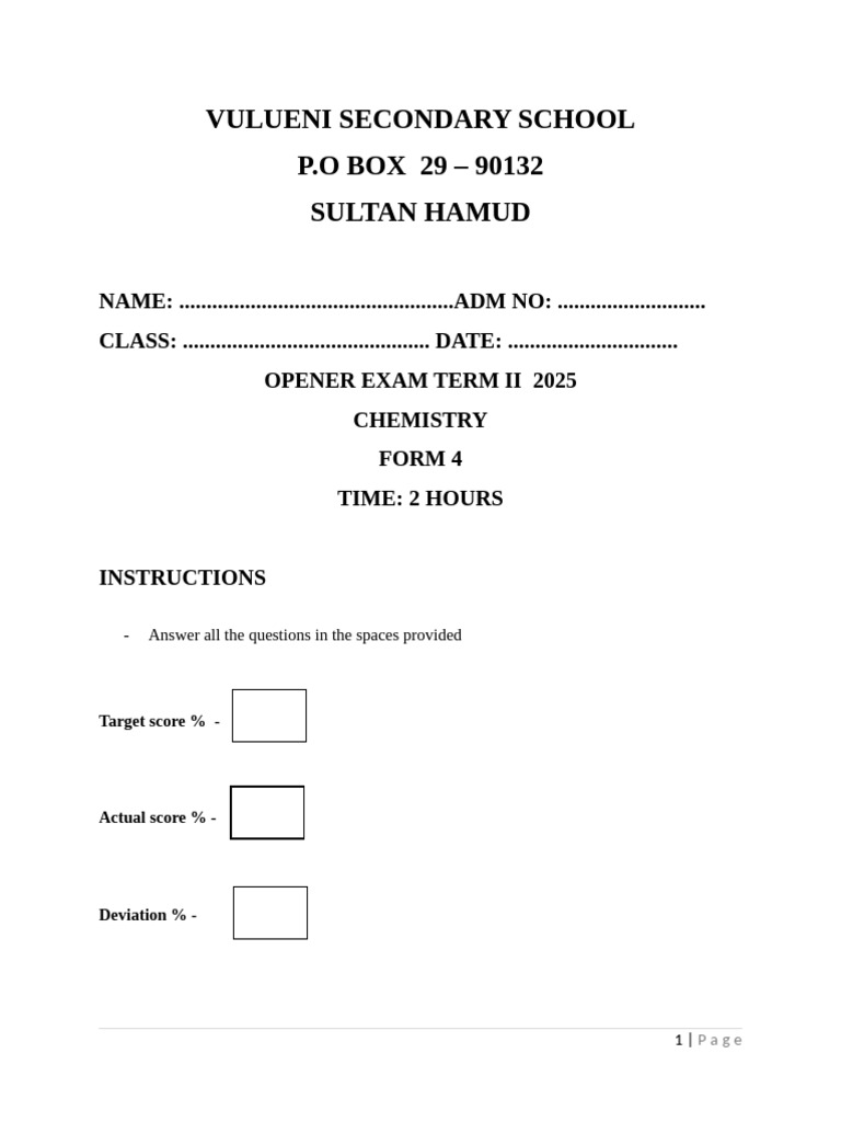 Chem f4 Opener t2 2025 | PDF | Calcium | Hydrogen