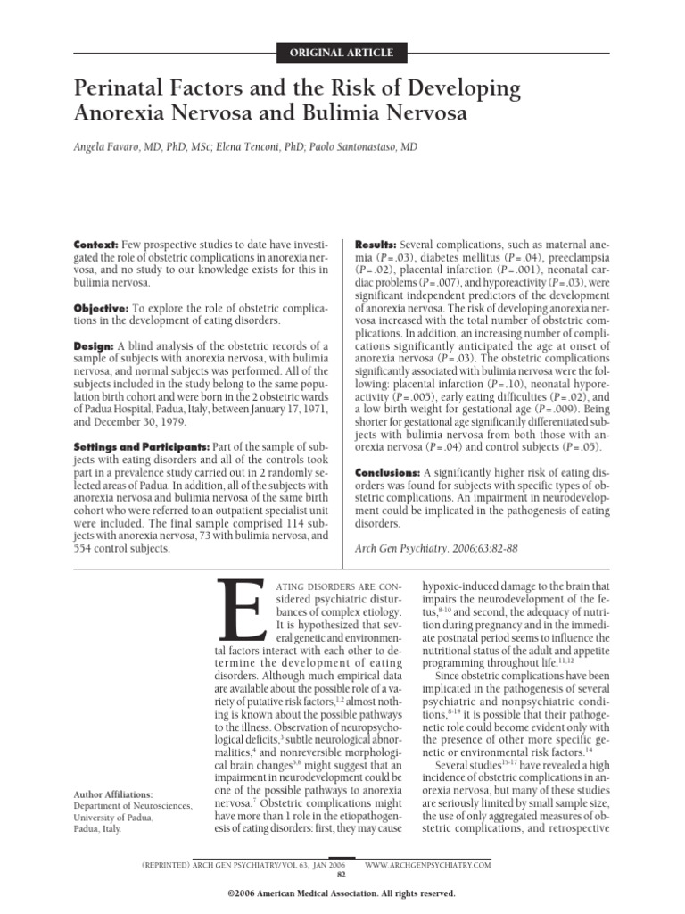 Perinatal Factors and Risk of Developing ED | PDF | Anorexia Nervosa ...