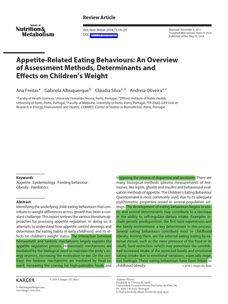 Appetite-Related Eating Behaviour-Overview of Assessment Methods | PDF ...