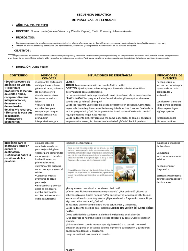 Secuencia Ricitos de Oro | PDF | Osos