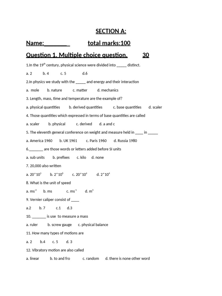 Physics Multiple Choice Questions & Answers | PDF | Acceleration | Force