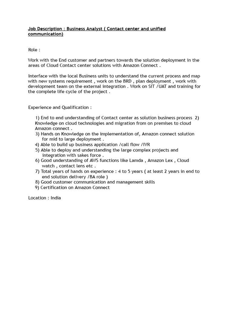 Job Description_Business Analyst2 Connect (1) | PDF