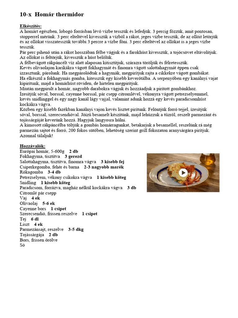 Homár Thermidor | PDF