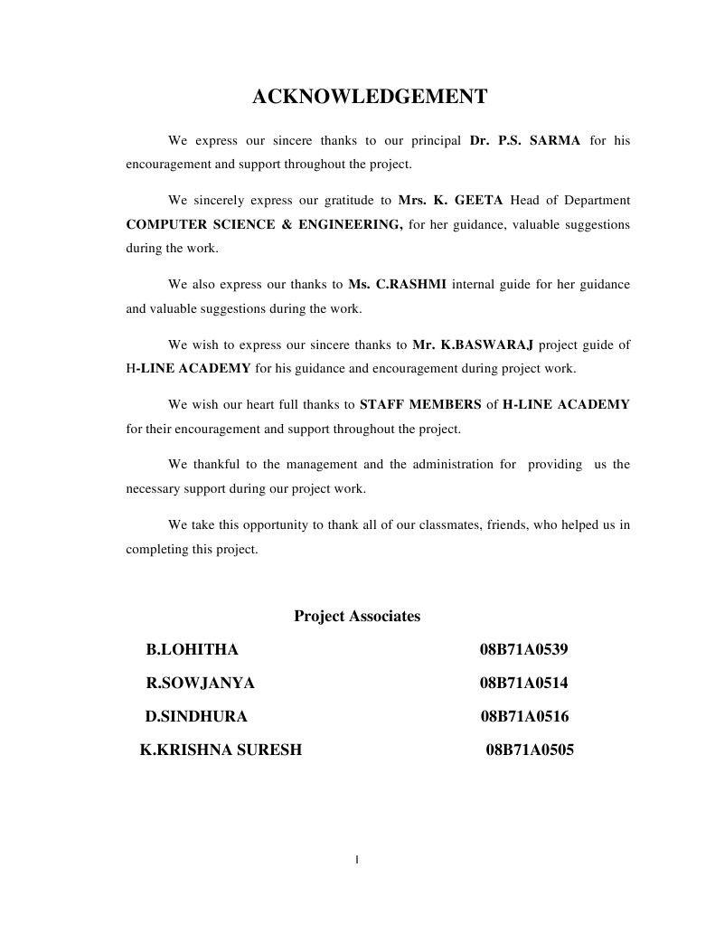 Acknowledgement: COMPUTER SCIENCE & ENGINEERING, For Her Guidance ...