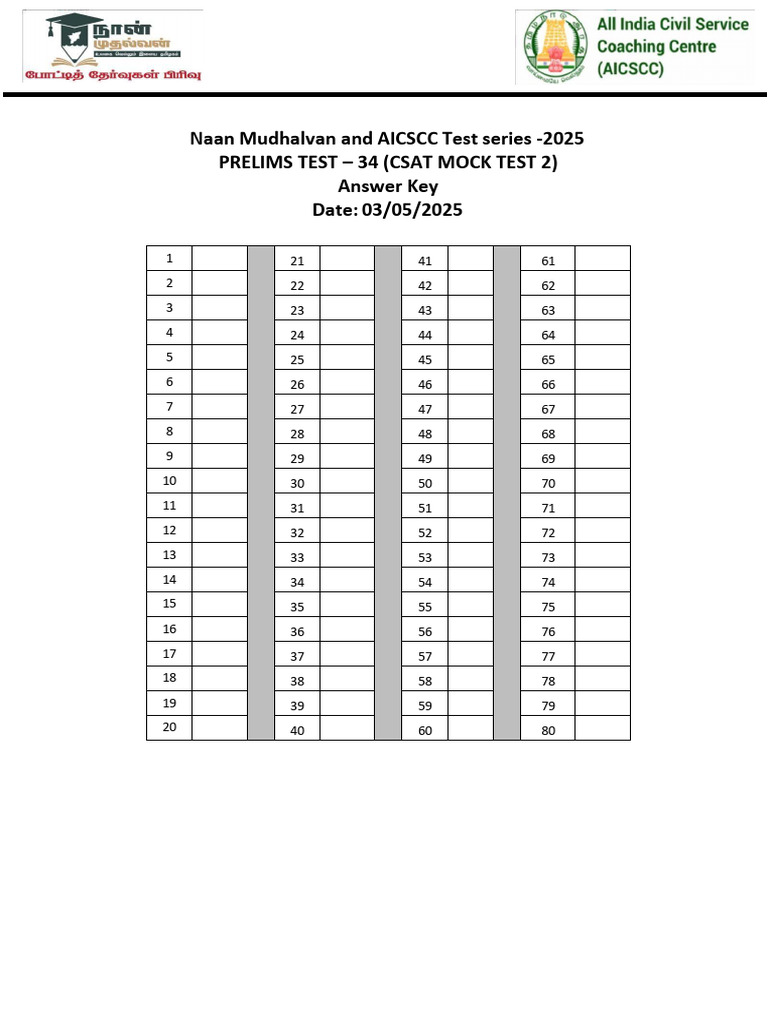 Test 34-CSAT (MOCK TEST 2) Answer Key | PDF