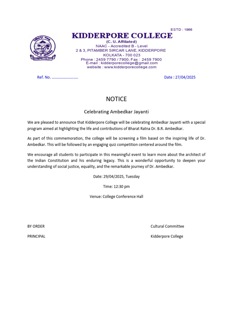 Notice - Ambedkar Jayanti 2025 | PDF