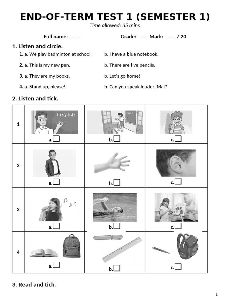 End-of-Term Test 1: Listening & Speaking | PDF