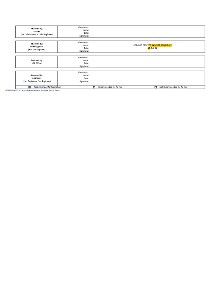 OPM-FORM-03 (C) Senior Engine Officers Appraisal Report Rev 0 | PDF