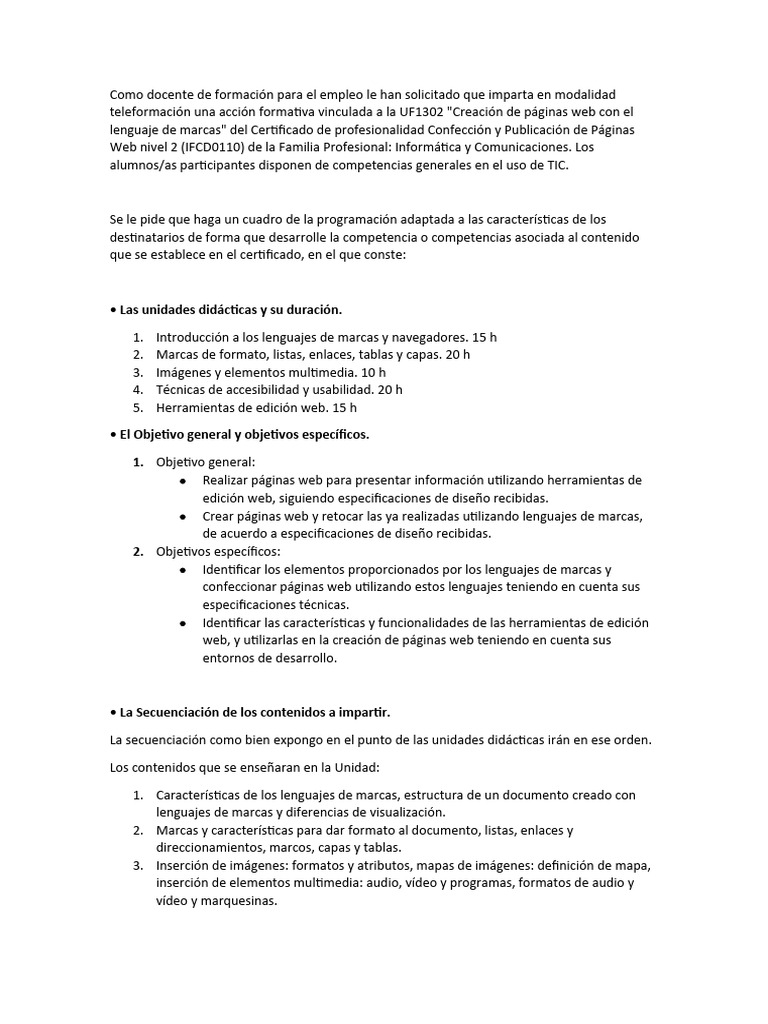 Elaboracion de La Programacion de Una Accion Formativa | PDF | Red ...