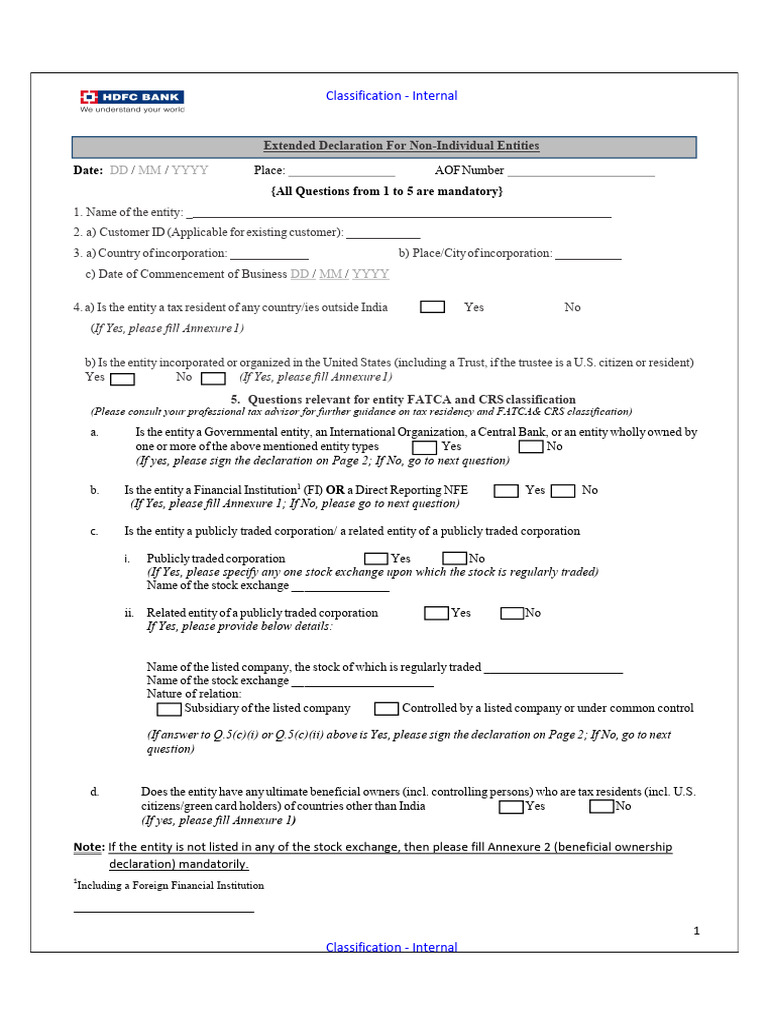 Revised FATCA Declaration - Non Individual. | PDF | Identity Document ...