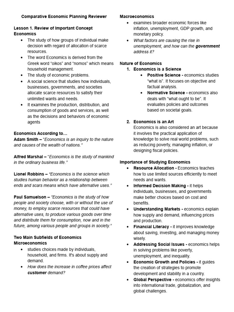 Comparative Economic Planning Reviewer | PDF | Economics | Unemployment