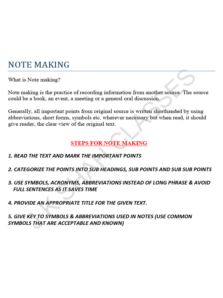 Note making and summary writing | PDF | Languages | Foreign Language ...