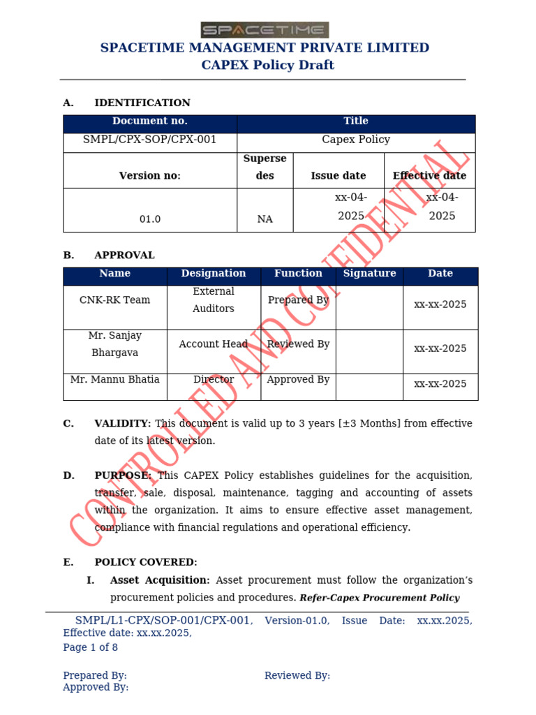 Revised CAPEX Policy Tracked | PDF | Depreciation | Business