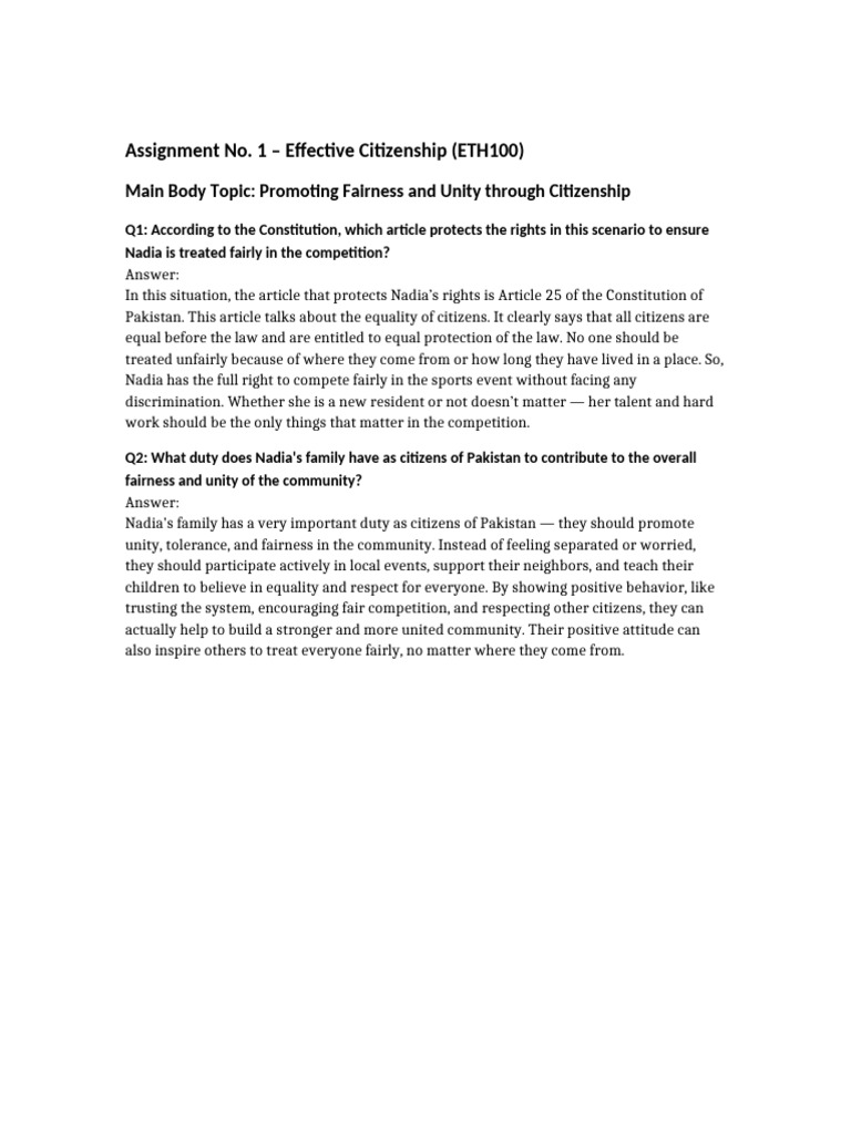 Effective Citizenship Assignment | PDF