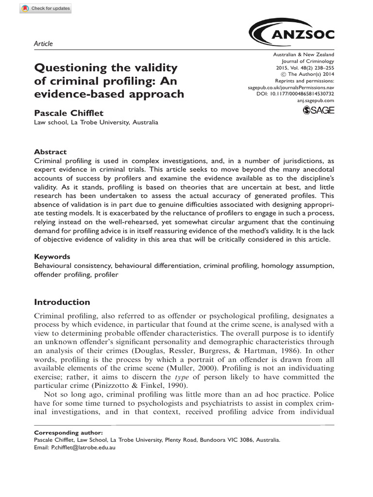 Chifflet 2014 Questioning The Validity of Criminal Profiling An ...