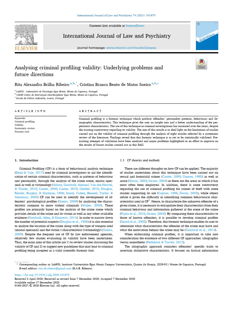 Analysing Criminal Profiling Validity - Underlying Problems and | PDF ...