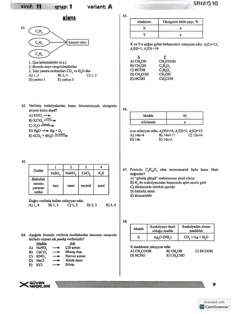 Güvən sınaq10–XI sinif,1.qrup(4may 2025) | PDF