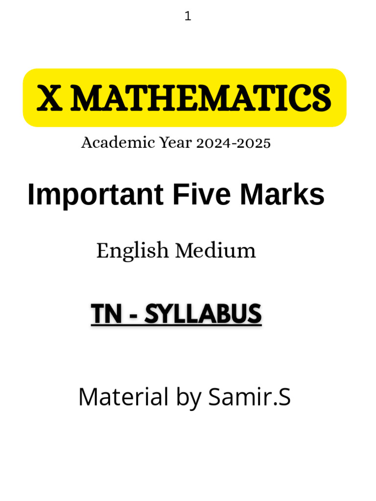 X Mathematics Five Marks | PDF