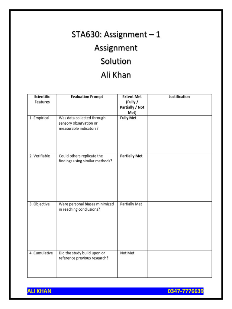 STA630 Assignment Solution 2025 by VU NEXUS Ali Khan | PDF | Cognitive Science | Epistemology