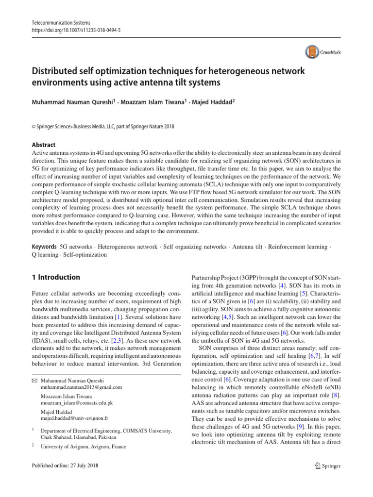 Distributed Self Optimization Techniques For Heterogeneous Network Environments Using Active ...