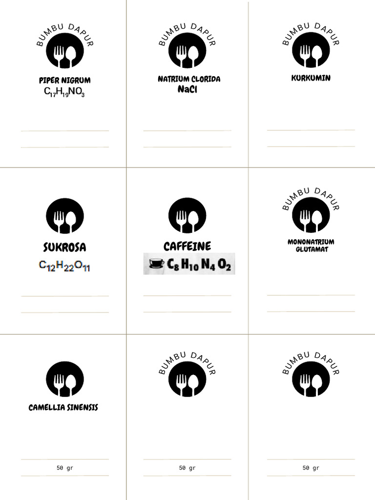 Hitam Putih Minimalis Label Bumbu Dapur Dokumen A4 | PDF