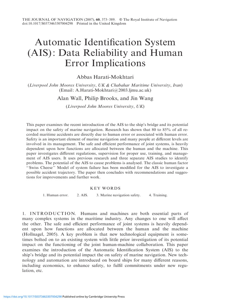 Automatic Identification System (AIS) Data Reliability and Human Error ...