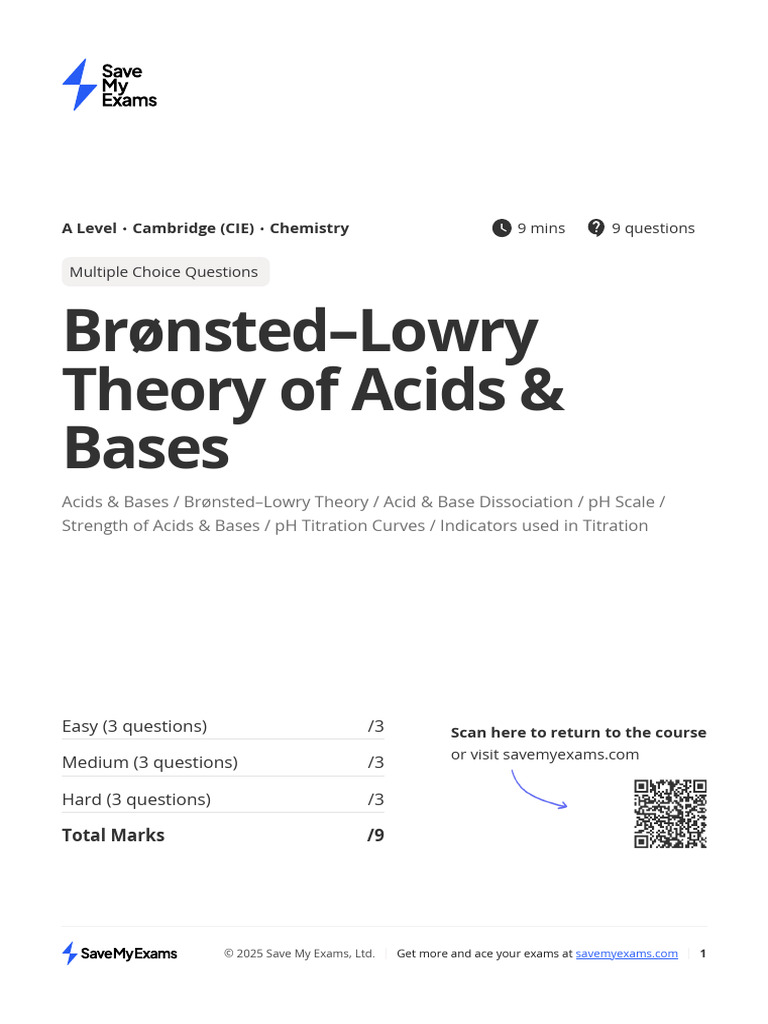 Brønsted-Lowry Acids & Bases Quiz | PDF | Acid | Nitric Acid