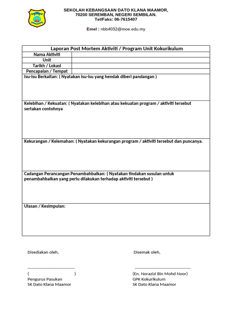 Laporan Post Mortem Aktiviti | PDF