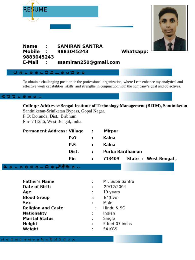 Samiran Santra CV 7 | PDF