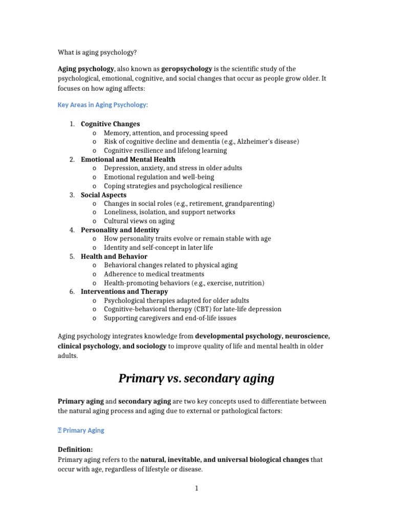 Aging Psychology Conversations Summary | PDF | Ageing | Psychology
