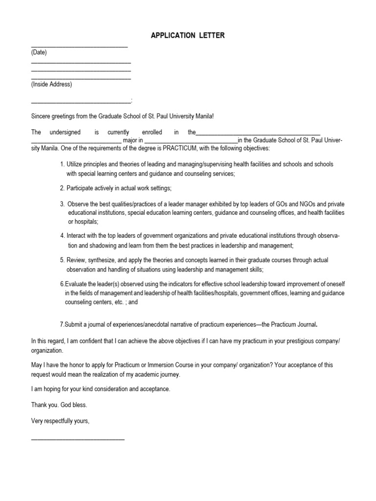Sample Practicum Letter | PDF | Leadership | Psychology