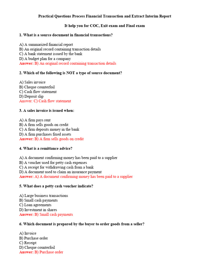 Process Financial Transaction Questions | PDF | Debits And Credits | Banks