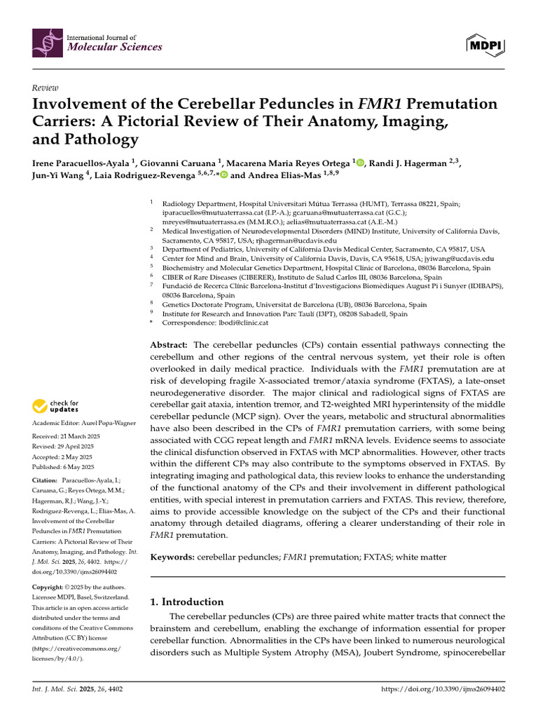 Involvement of The Cerebellar Peduncles in FMR1 Premutation Carriers: A ...