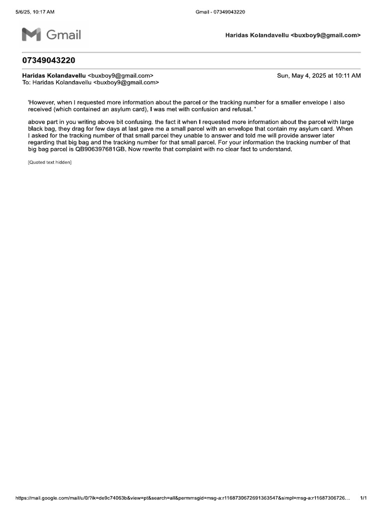 I Requested More Information About The Parcel | PDF