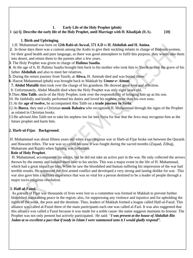 o level notes with points numbering | PDF | Muhammad | Medina