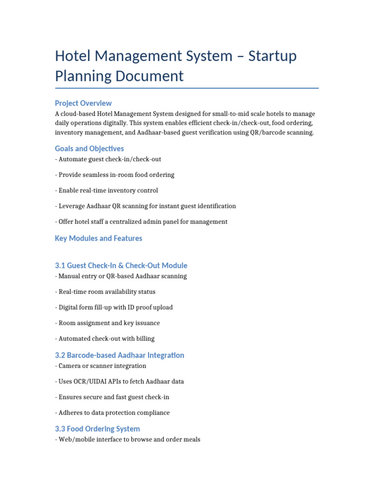 Hotel Management System Plan | PDF | Qr Code | Image Scanner