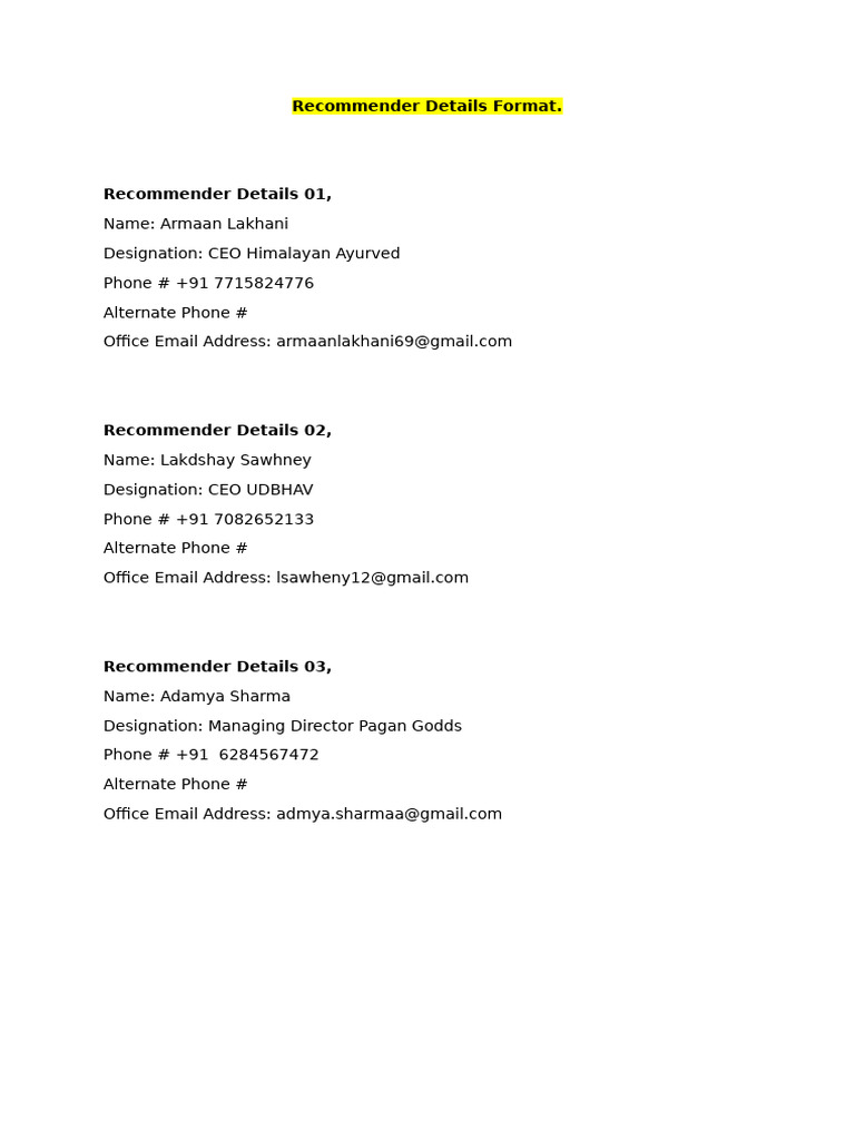 Recommender Detail Format | PDF